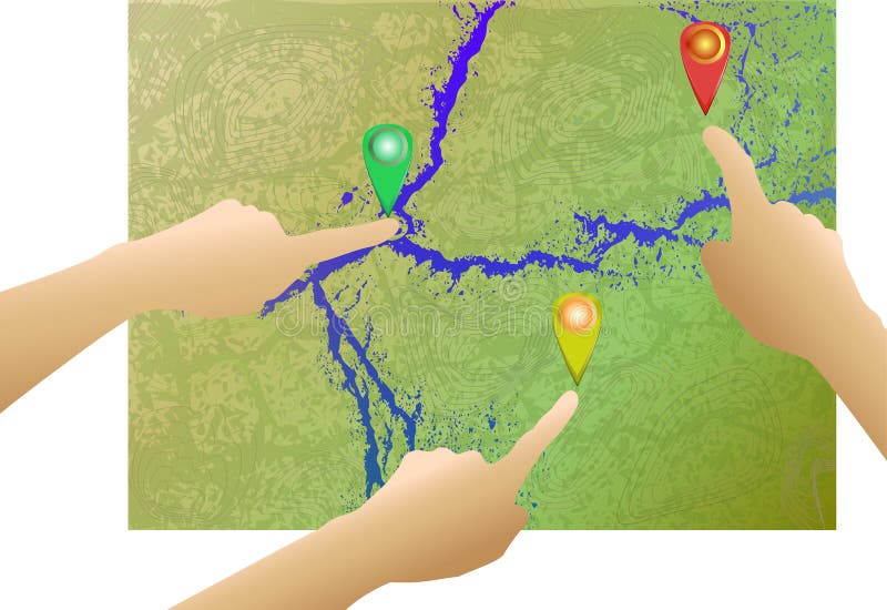 Abstract Map Background with Hands and Directions Stock Vector ...