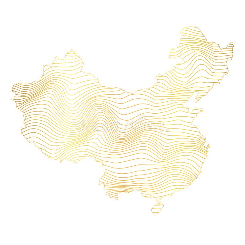 Abstract Map of China - Vector Illustration of Striped Gold Colored Map ...