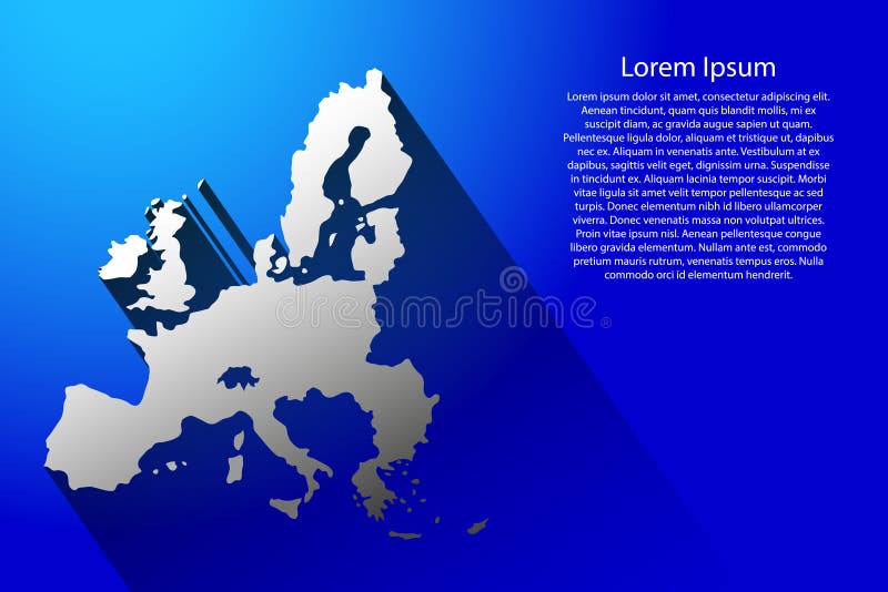Abstract Map of European Union with Long Shadow on Blue Background ...