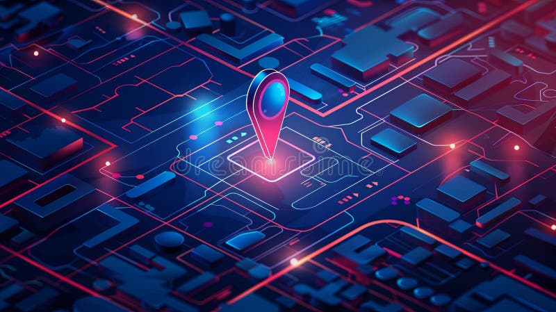 Abstract Map Featuring Blue and Red Colors with a Red Marker ...