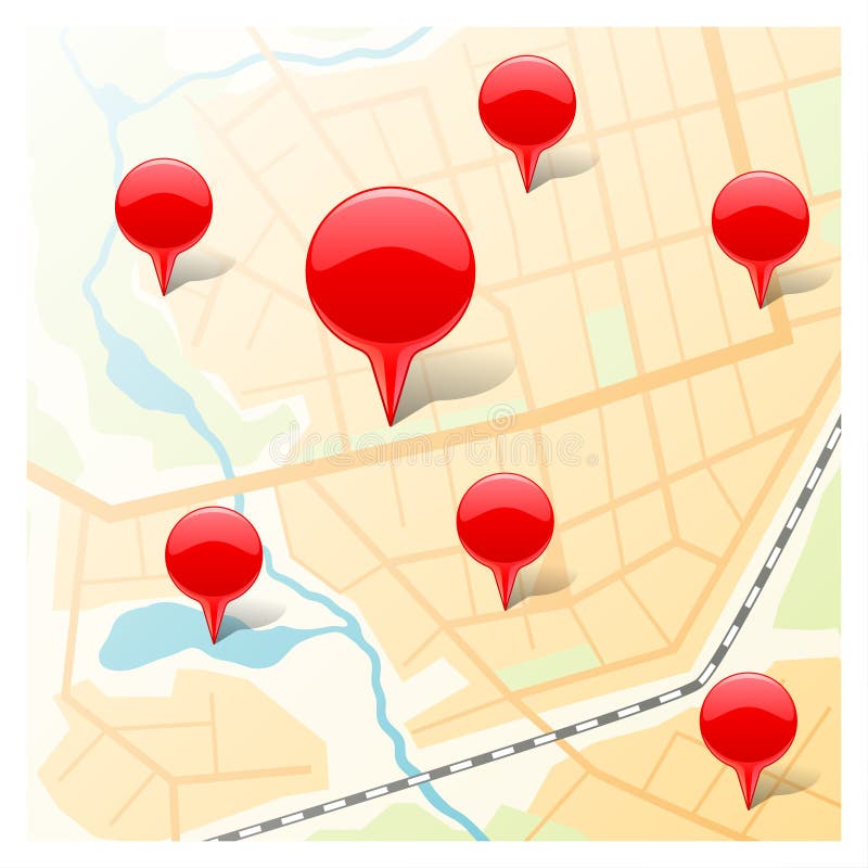 Abstract Map with Glossy Markers Stock Vector - Illustration of ...