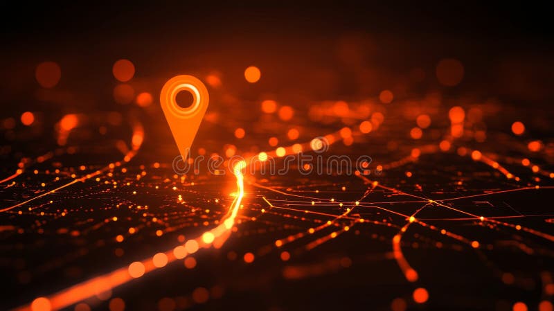 An Abstract Map with Glowing Markers and a Route Displayed on a Digital ...