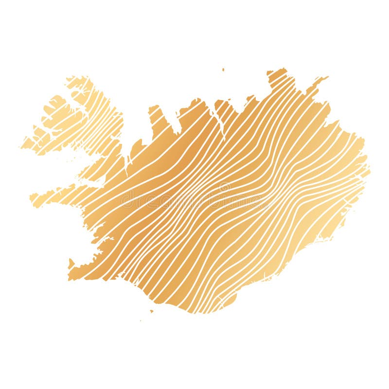 Abstract Map of Iceland - Vector Illustration of Striped Gold Colored ...