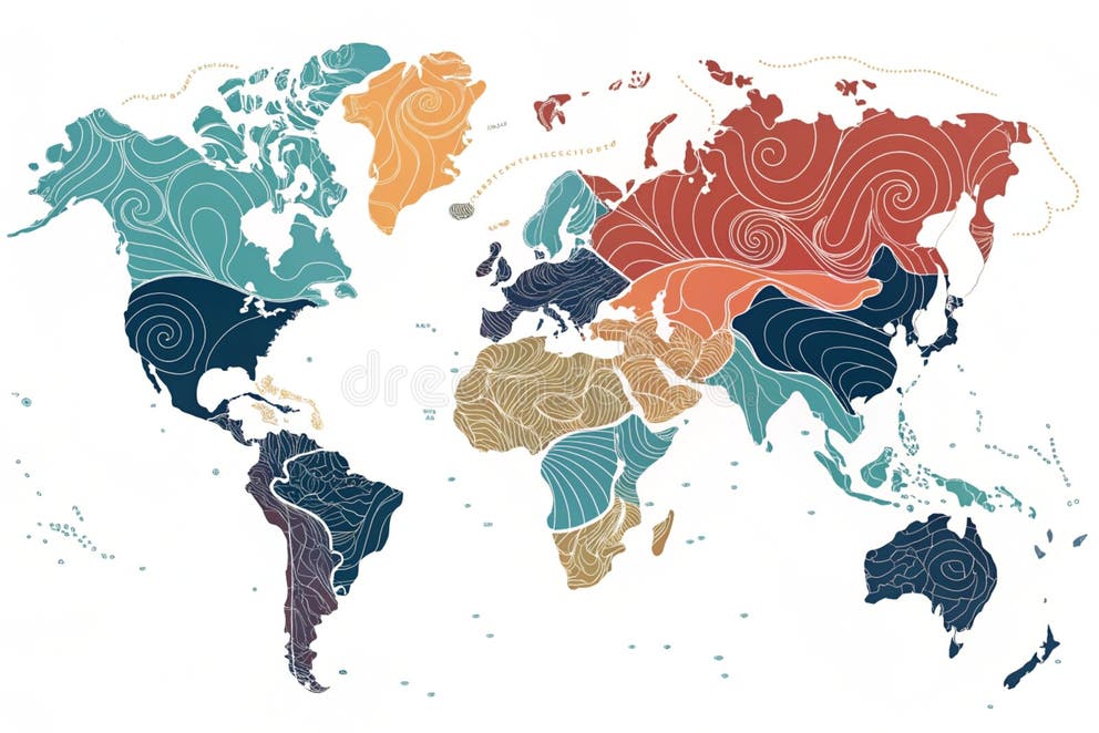 Abstract Map Illustration with Cartography World Map -- Generated by Ai ...