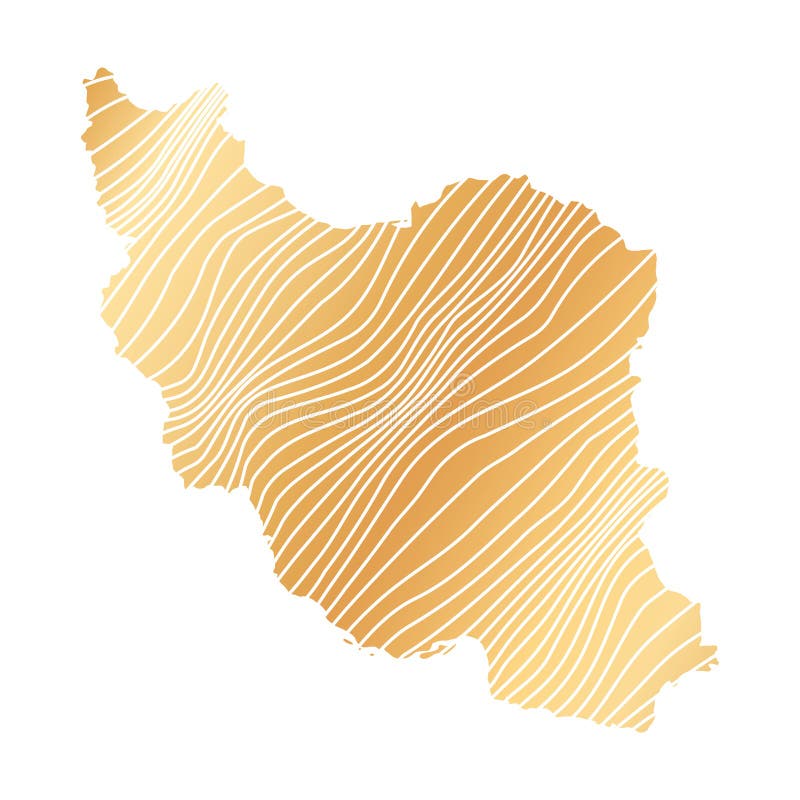 Abstract Map of Iran - Vector Illustration of Striped Gold Colored Map ...