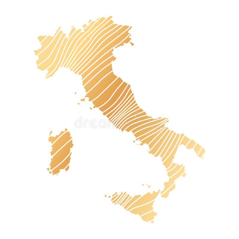 Abstract Map of Italy - Vector Illustration of Striped Gold Colored Map ...