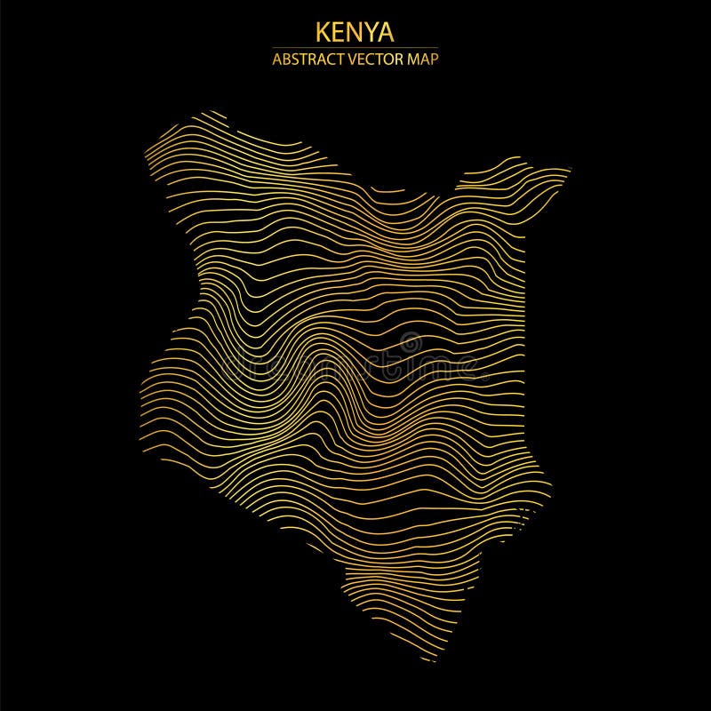 Abstract Map of Kenya - Vector Illustartion of Striped Gold Colored Map ...