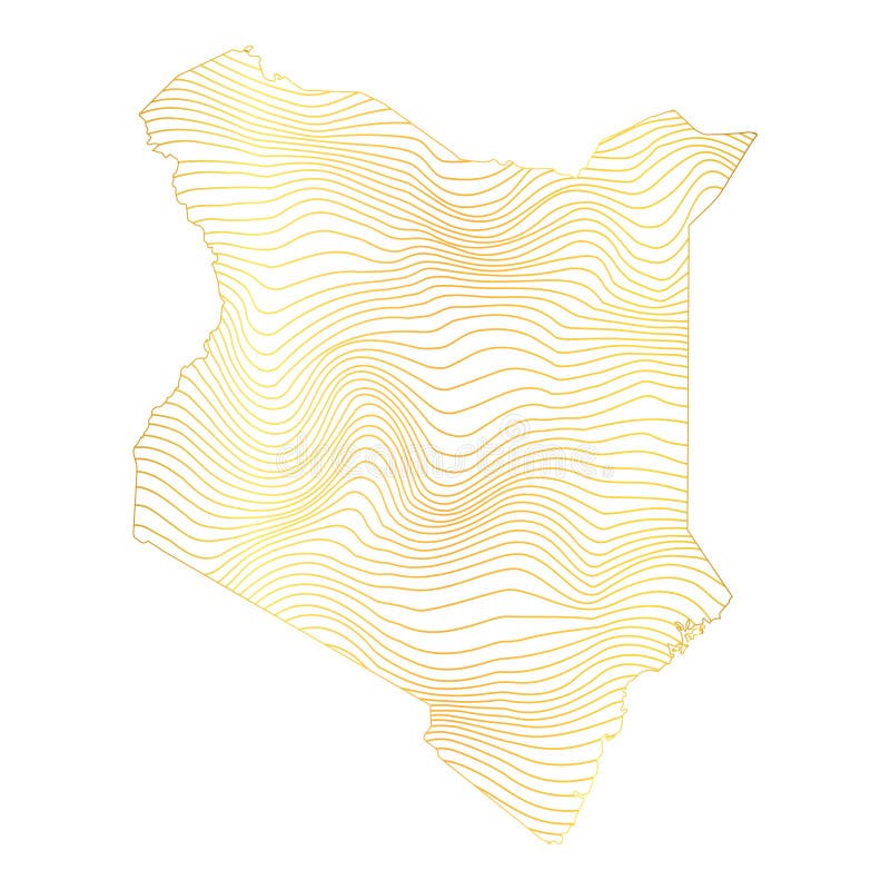 Abstract Map of Kenya - Vector Illustration of Striped Gold Colored Map ...