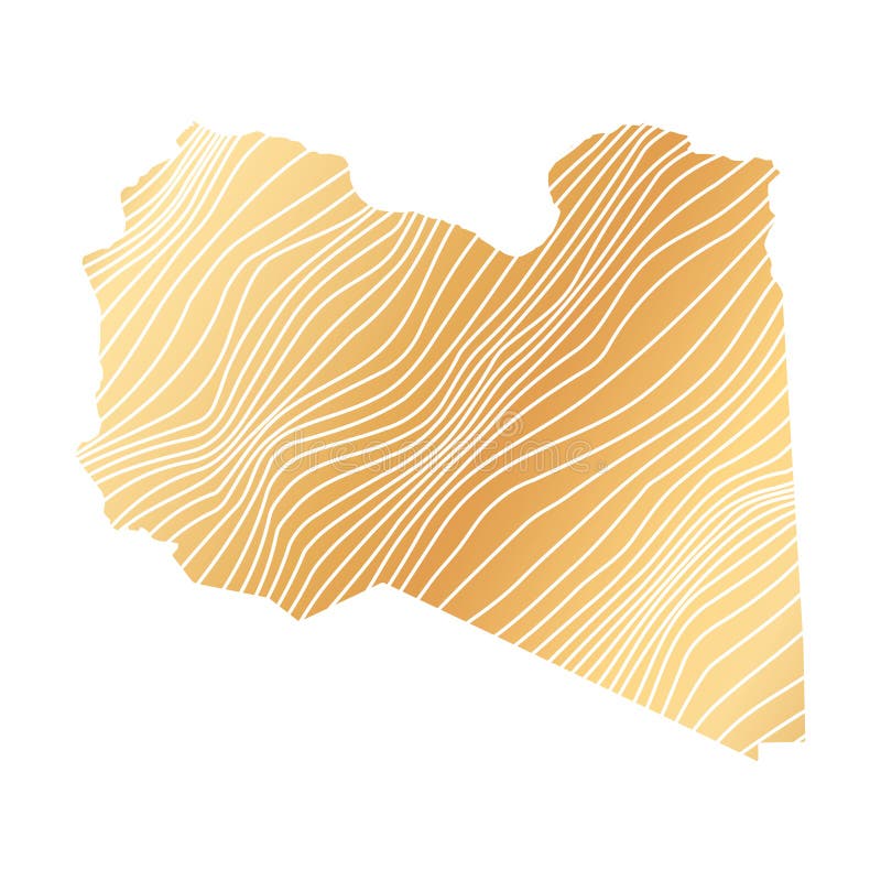 Abstract Map of Libya - Vector Illustration of Striped Gold Colored Map ...