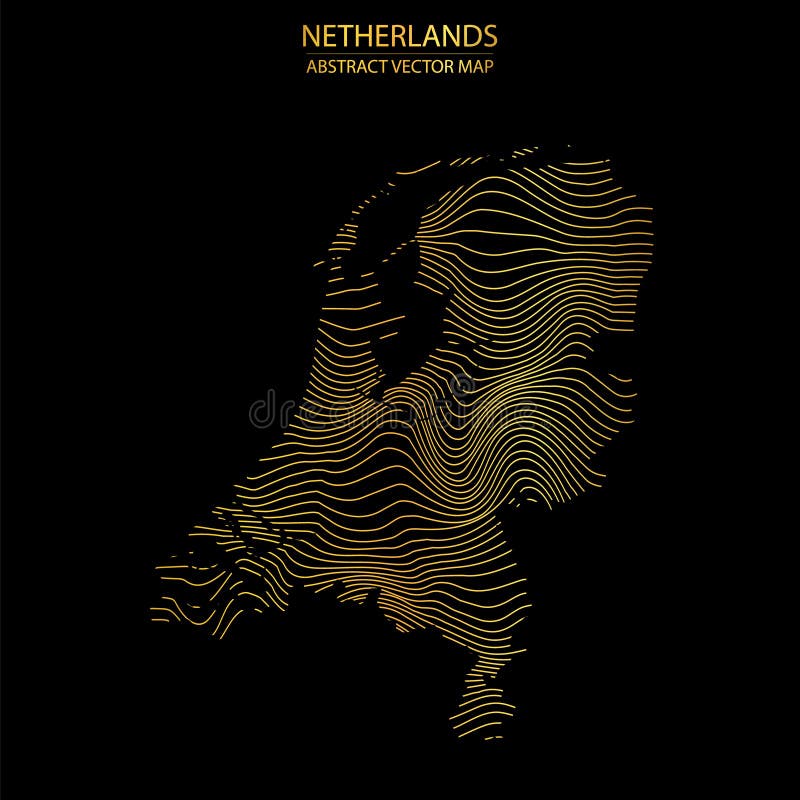 Abstract Map of Netherlands - Vector Illustartion of Striped Gold ...