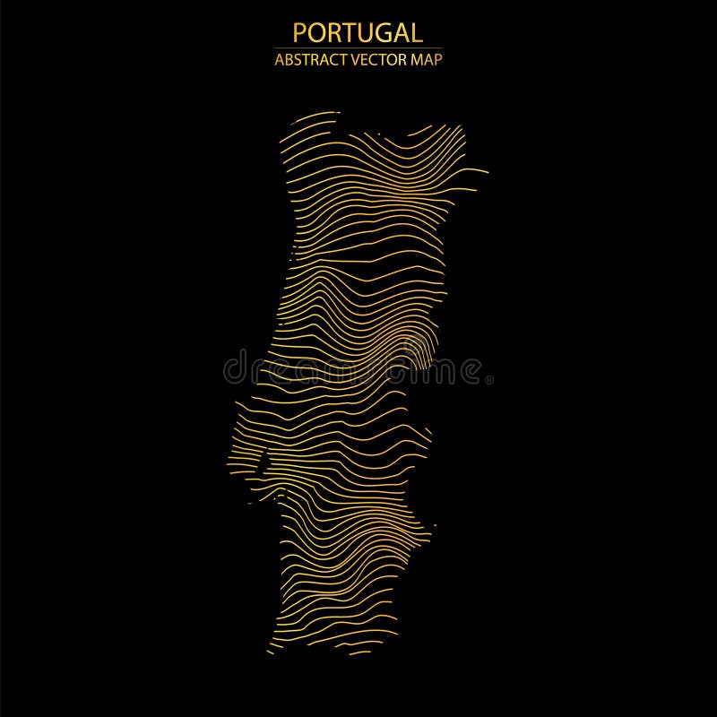 Abstract Map of Portugal - Vector Illustartion of Striped Gold Colored ...