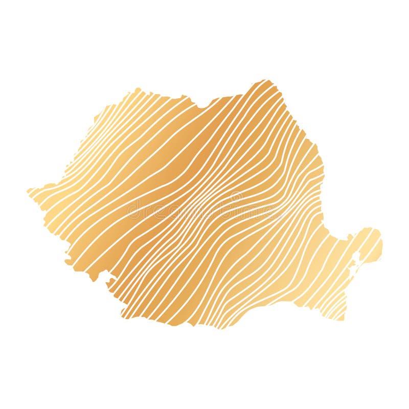 Abstract Map of Romania - Vector Illustration of Striped Gold Colored ...