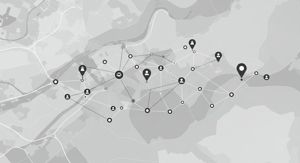 Abstract Map Showing a Stylized Network Connection Layout Over a ...