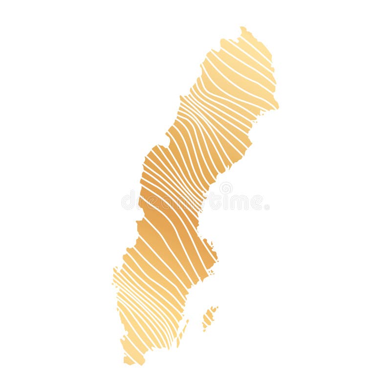 Abstract Map of Sweden - Vector Illustration of Striped Gold Colored ...