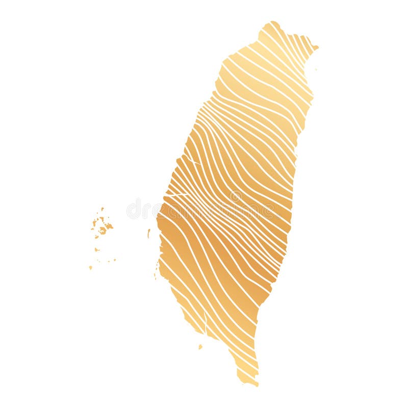 Abstract Map of Taiwan - Vector Illustration of Striped Gold Colored ...
