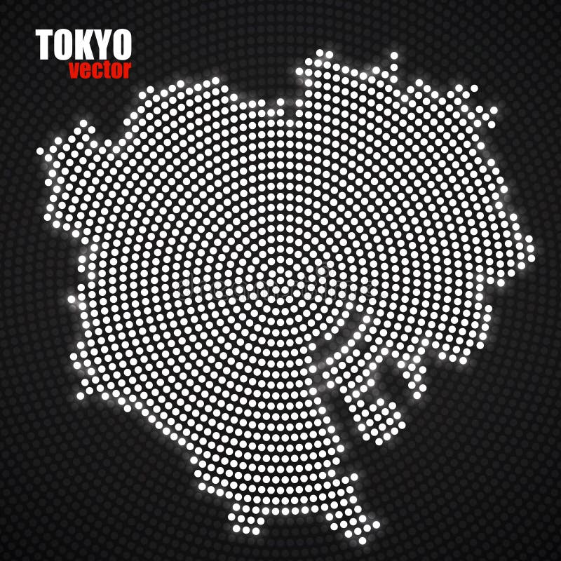 Abstract Map Tokyo of Glowing Radial Dots, Halftone Concept Stock ...