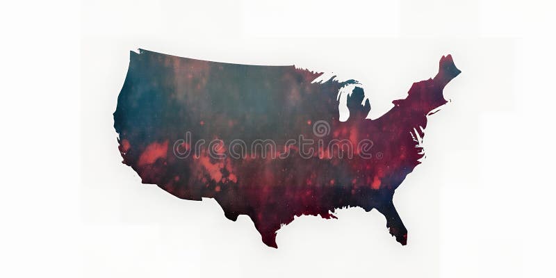 Abstract Map of the United States with Red and Blue Watercolor Effect ...
