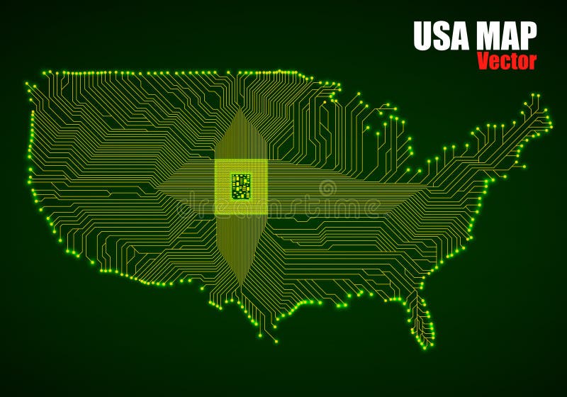 Abstract Map USA with Cpu. Glowing Circuit Board Stock Vector ...