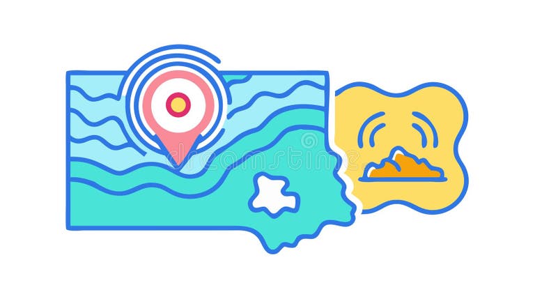 Abstract Map with Wave and Location Pin Navigation, Vector Design ...