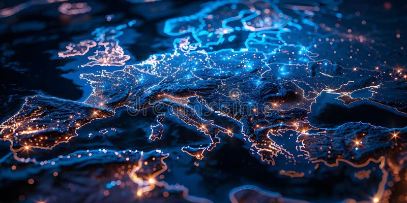 Abstract Map of Western Europe Showing Global Network Connectivity and ...