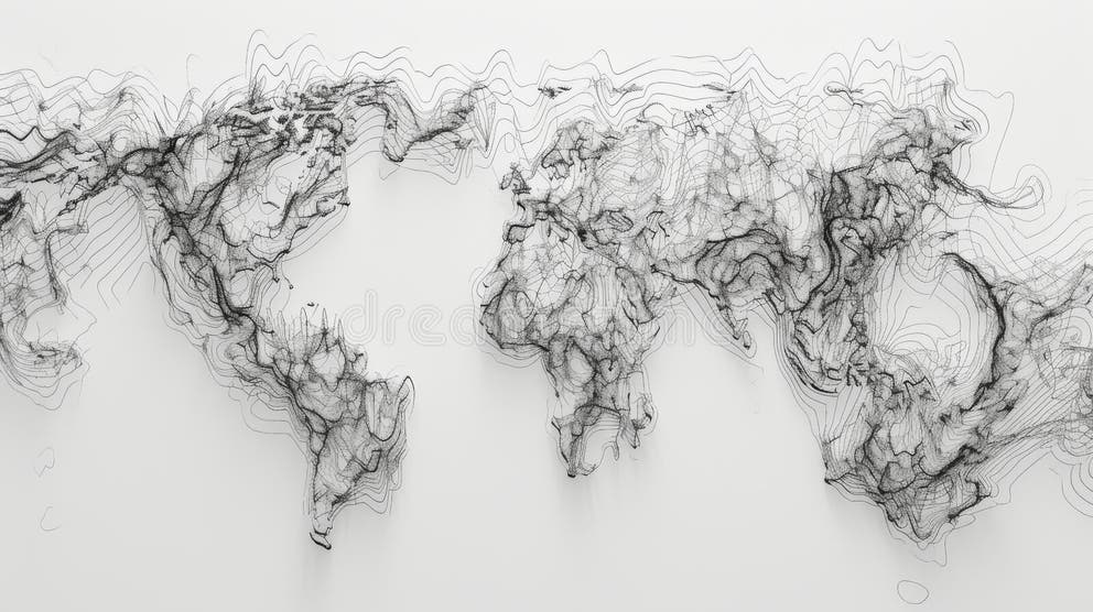 Abstract Map of the World in Black Wireframe Pattern Stock Illustration ...
