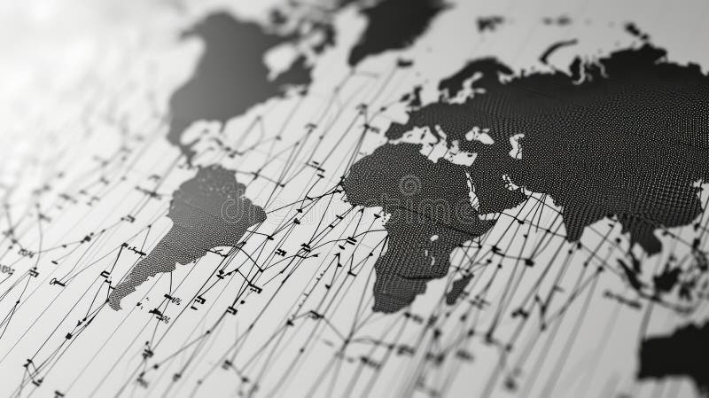 Abstract Map of the World with Interconnected Lines Stock Photo - Image ...