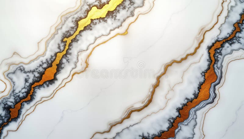 Abstract Marble Design with Elegant White Background, Golden Veins ...