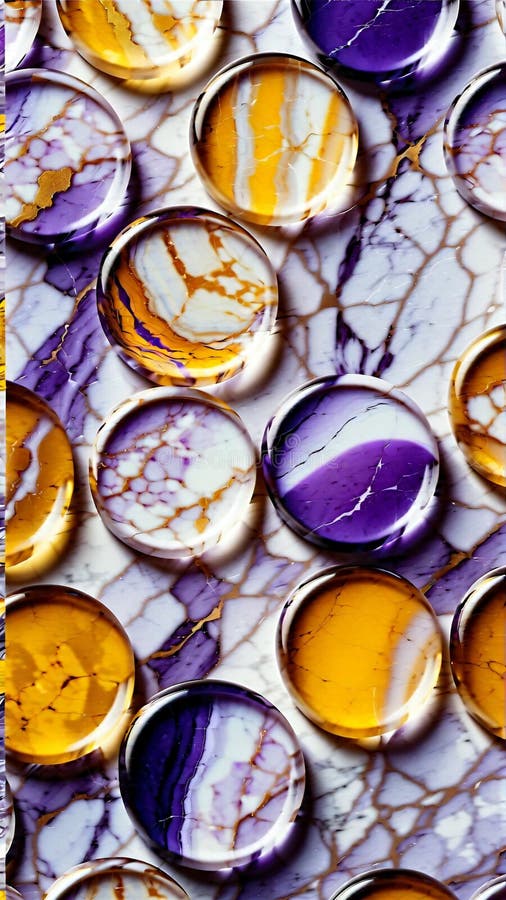 Abstract Marble Pattern with Round Glass Elements in Purple and Yellow ...