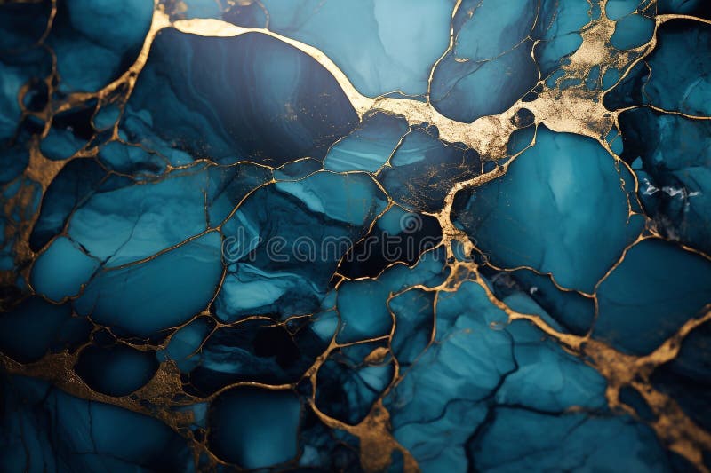 Abstract Marble Teal Blue and Gold Vein Stock Illustration ...