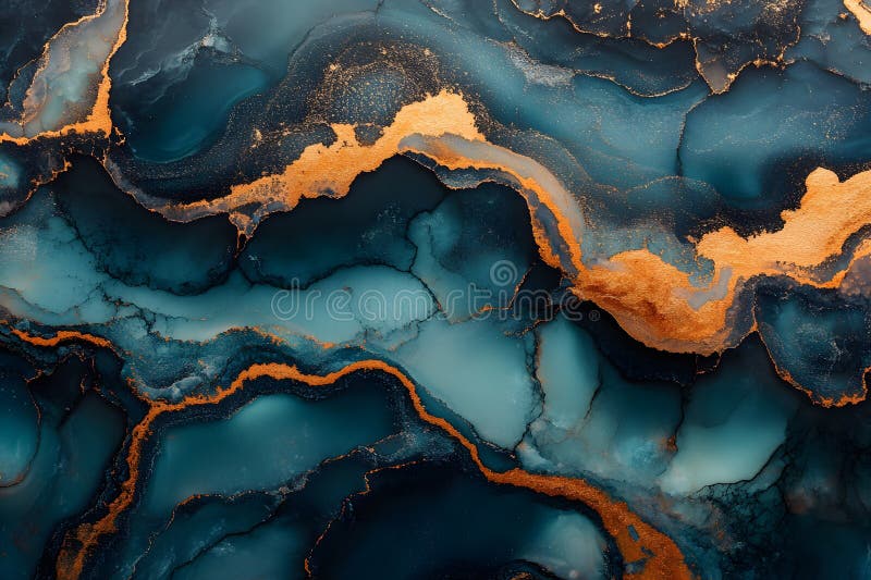 Abstract Marble Texture with Oceanic Blue and Metallic Gold Accents for ...