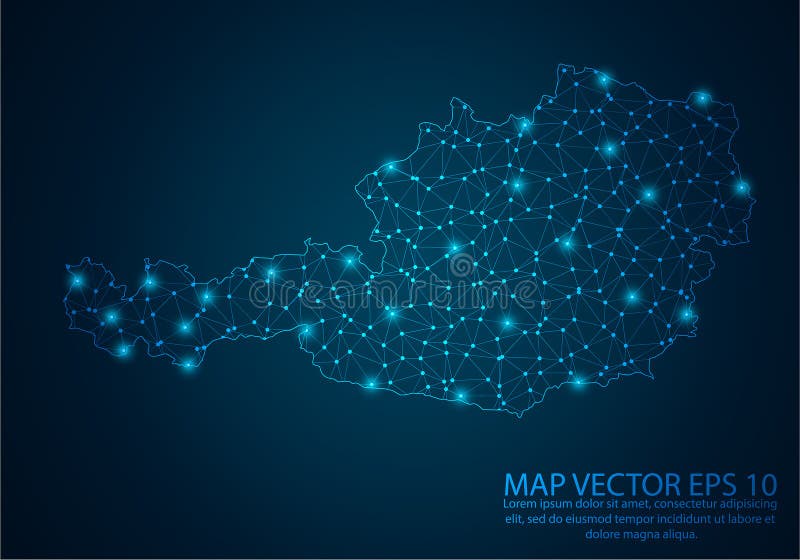 Abstract Mash Line and Point Scales on Dark Background with Map of ...