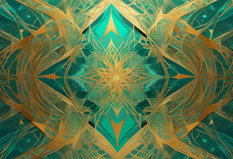 Abstract Masterpiece in Metallic Gold and Sea Green Stock Illustration ...