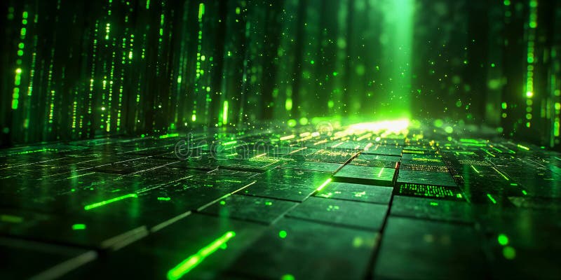 An Abstract Matrix-style Digital Green Background with a Green Light ...