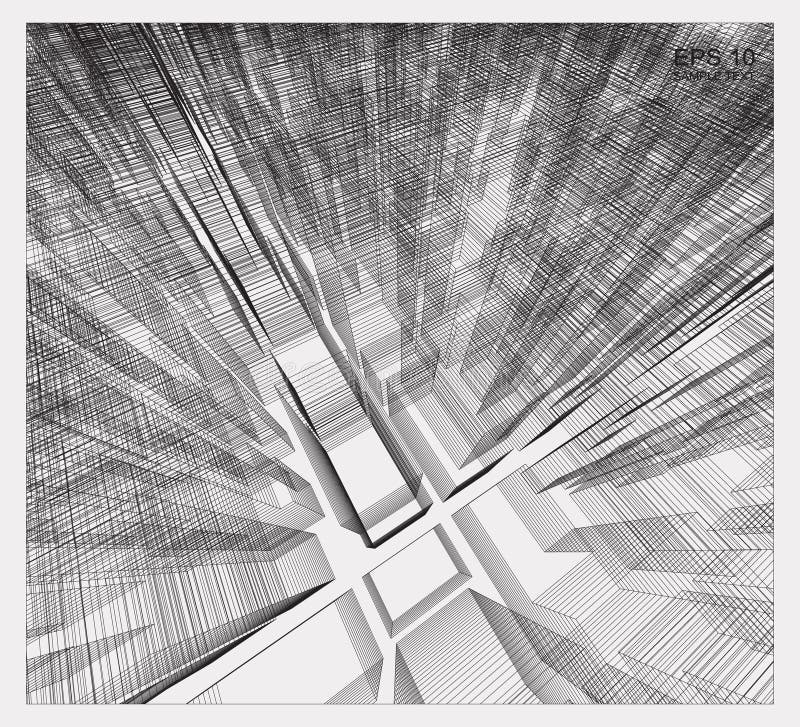 Abstract Matrix Wireframe Space of Building. 3D Perspective Wireframe ...