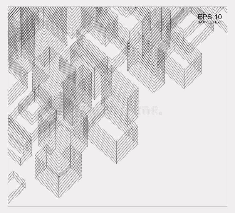 Abstract Matrix Wireframe Space of Building. 3D Perspective Wireframe ...