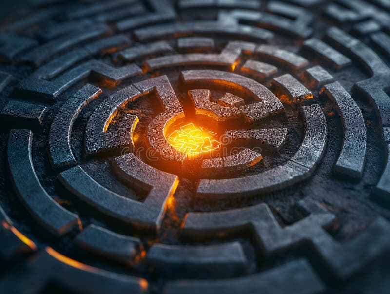 Abstract Maze Glowing Orange Lights Dark Stone Texture Stock ...