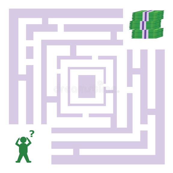 Abstract Maze with Man Looking for Money Stock Vector - Illustration of ...