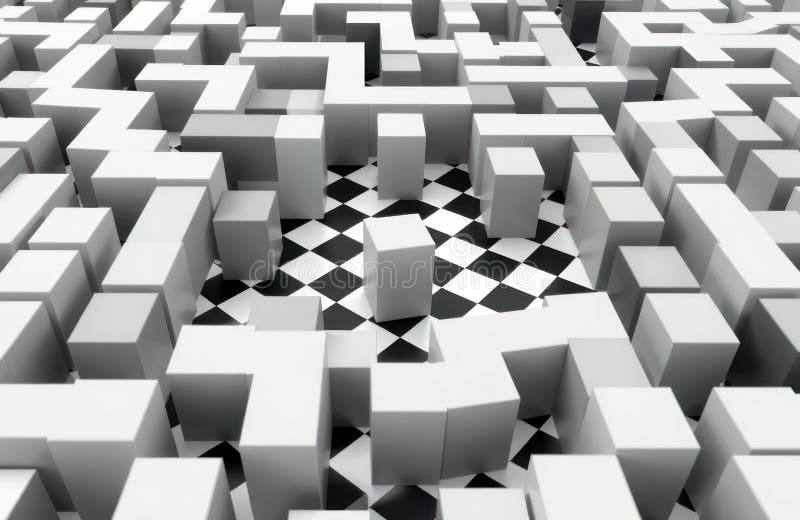 Abstract Maze Structure Composed of Grey Cubic Shapes. Geometric ...