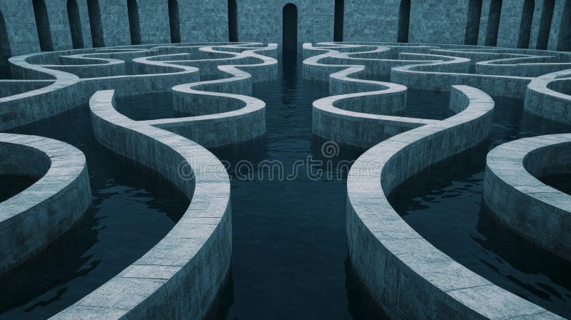 Abstract Maze with Water Pathways in a Modern Architectural Design ...