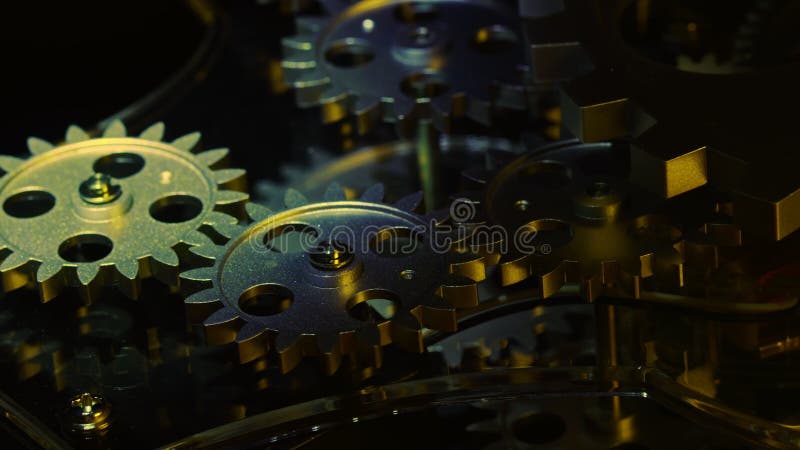 Clock Gears and Cogs in Action. Wall Clock with a Mechanism, Close-up ...
