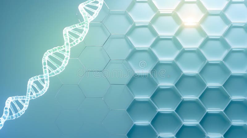 Abstract Medical Tech Grid with Hexagonal Mesh and Curved DNA Elements ...