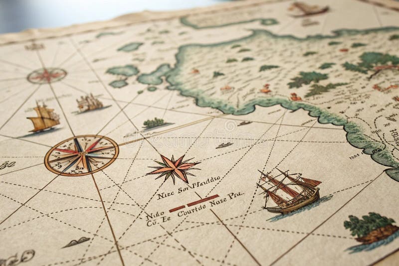 Abstract Medieval Nautical Map â€ Pirates Adventure Background Stock ...