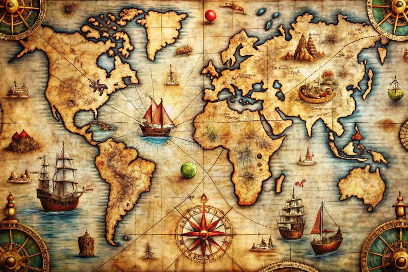 Abstract Medieval Nautical Map Vertical Background Stock Illustration ...