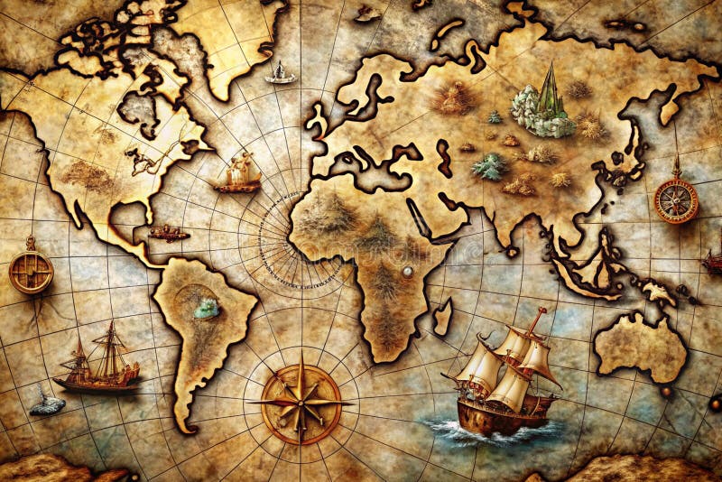 Abstract Medieval Nautical Map Vertical Background Stock Illustration ...