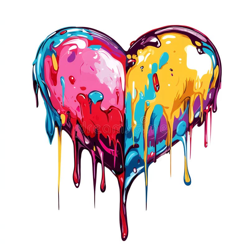 Abstract Melted Heart Colorful Paint Dripping Design Illustration Stock ...