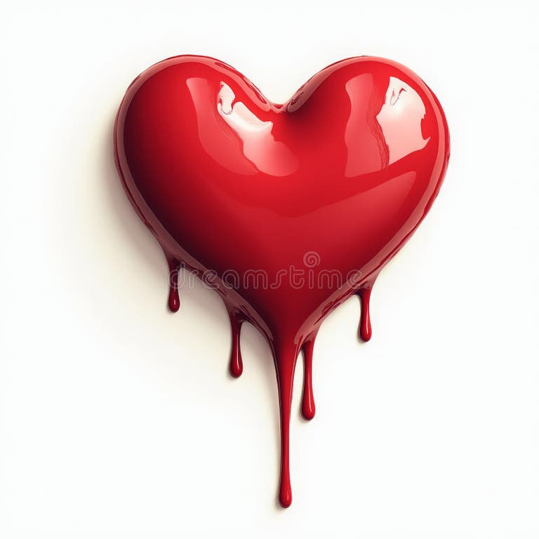 Abstract Melting Heart with Dripping Paint Effect on a White Background ...