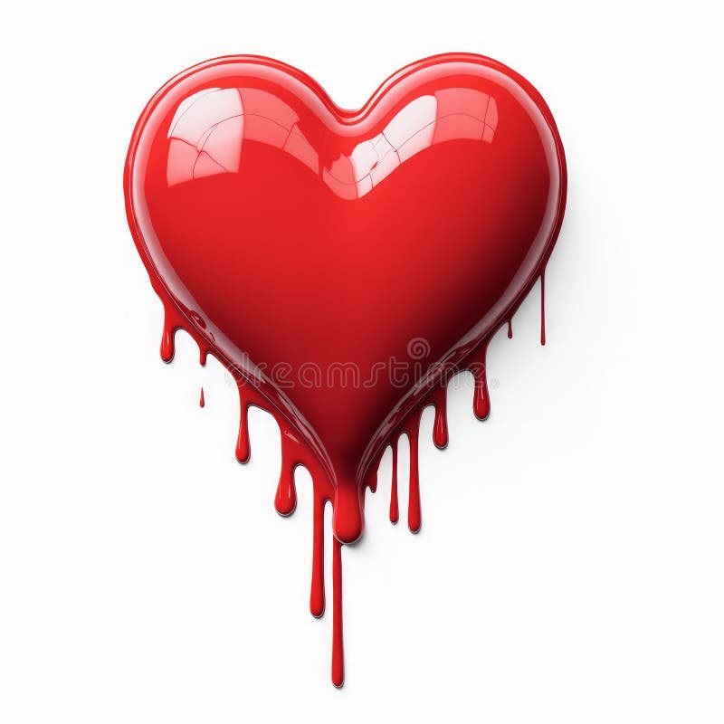 Abstract Melting Heart with Dripping Paint Effect on a White Background ...