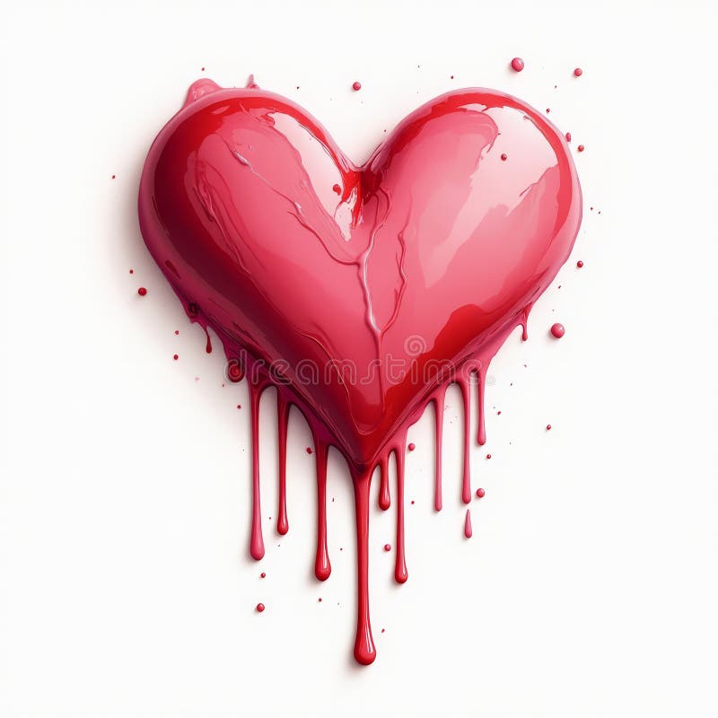 Abstract Melting Heart with Dripping Paint Effect on a White Background ...