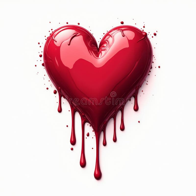 Abstract Melting Heart with Dripping Paint Effect on a White Background ...