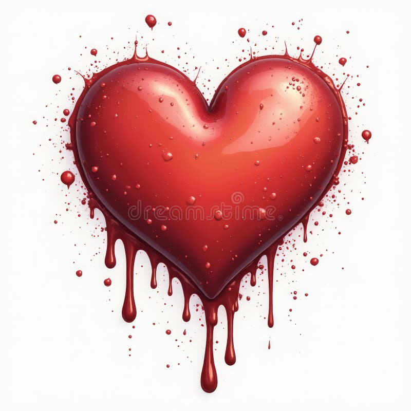 Abstract Melting Heart with Dripping Paint Effect on a White Background ...